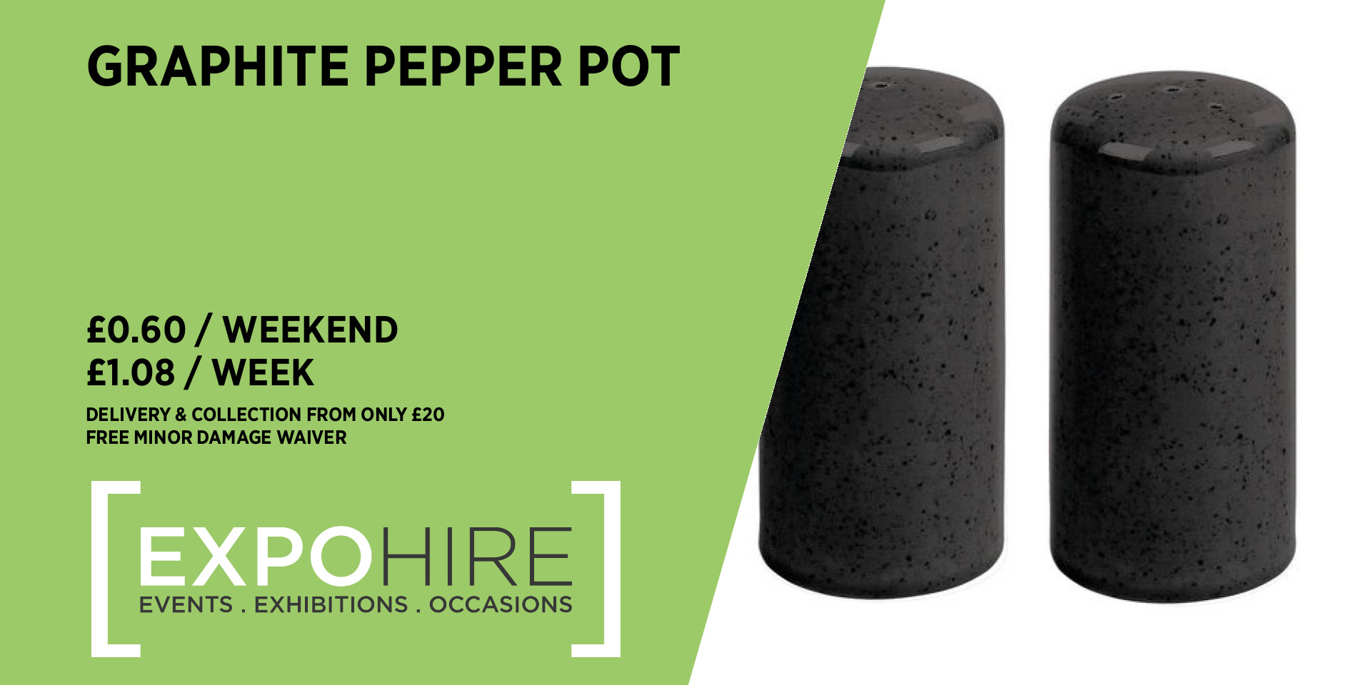 Hire Graphite Pepper Pots • £0.60 / 3 Days • Expo Hire