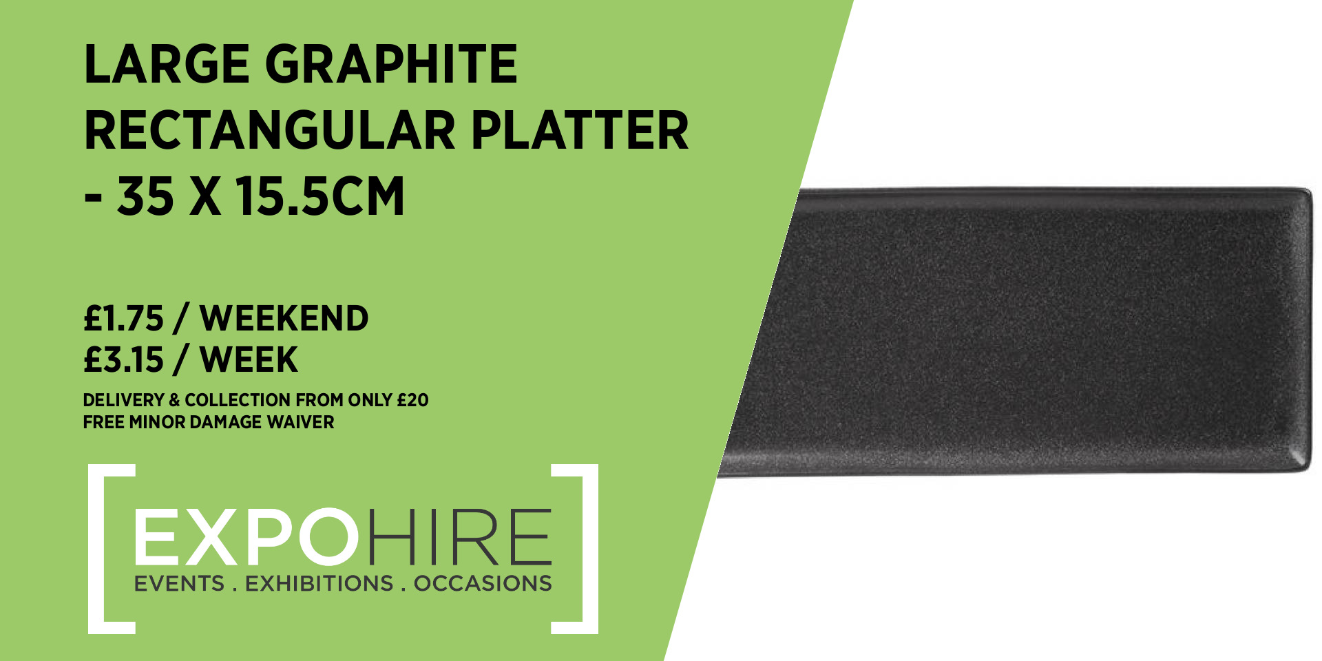 Large Graphite Rectangular Platter Hire • Dark Grey • £1.75 / 3 Days ...