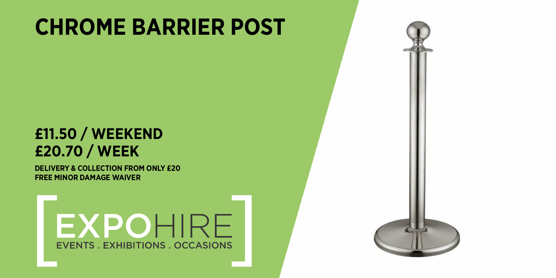 Chrome Barrier Post Hire • £11.50 / 3 Days • Expo Hire