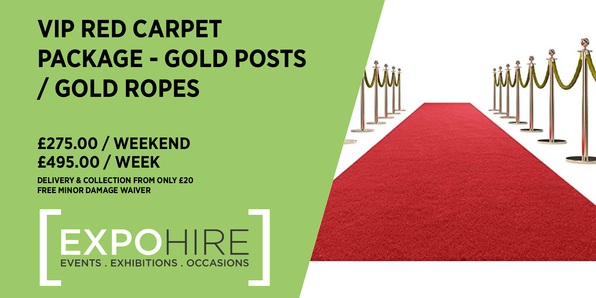 VIP Red Carpet Package With Gold Posts & Gold Ropes • £275 / 3 Days ...