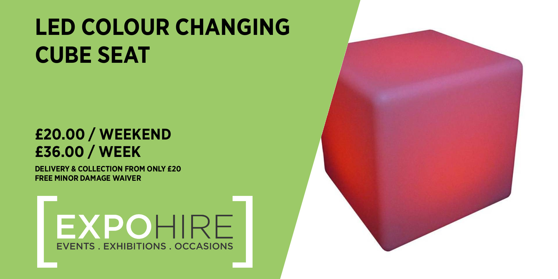LED Cube Seat Hire • £20 / 3 Days • Expo Hire