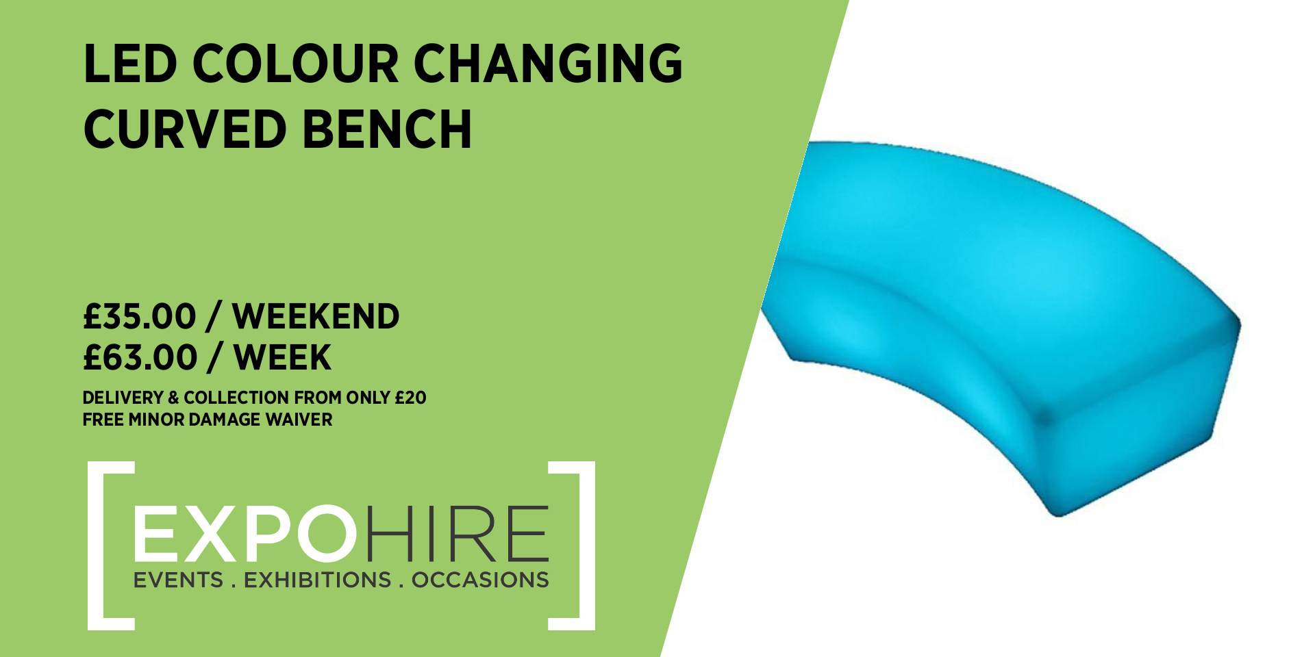 LED Bench Hire • Curved • £35 / 3 Days • Expo Hire