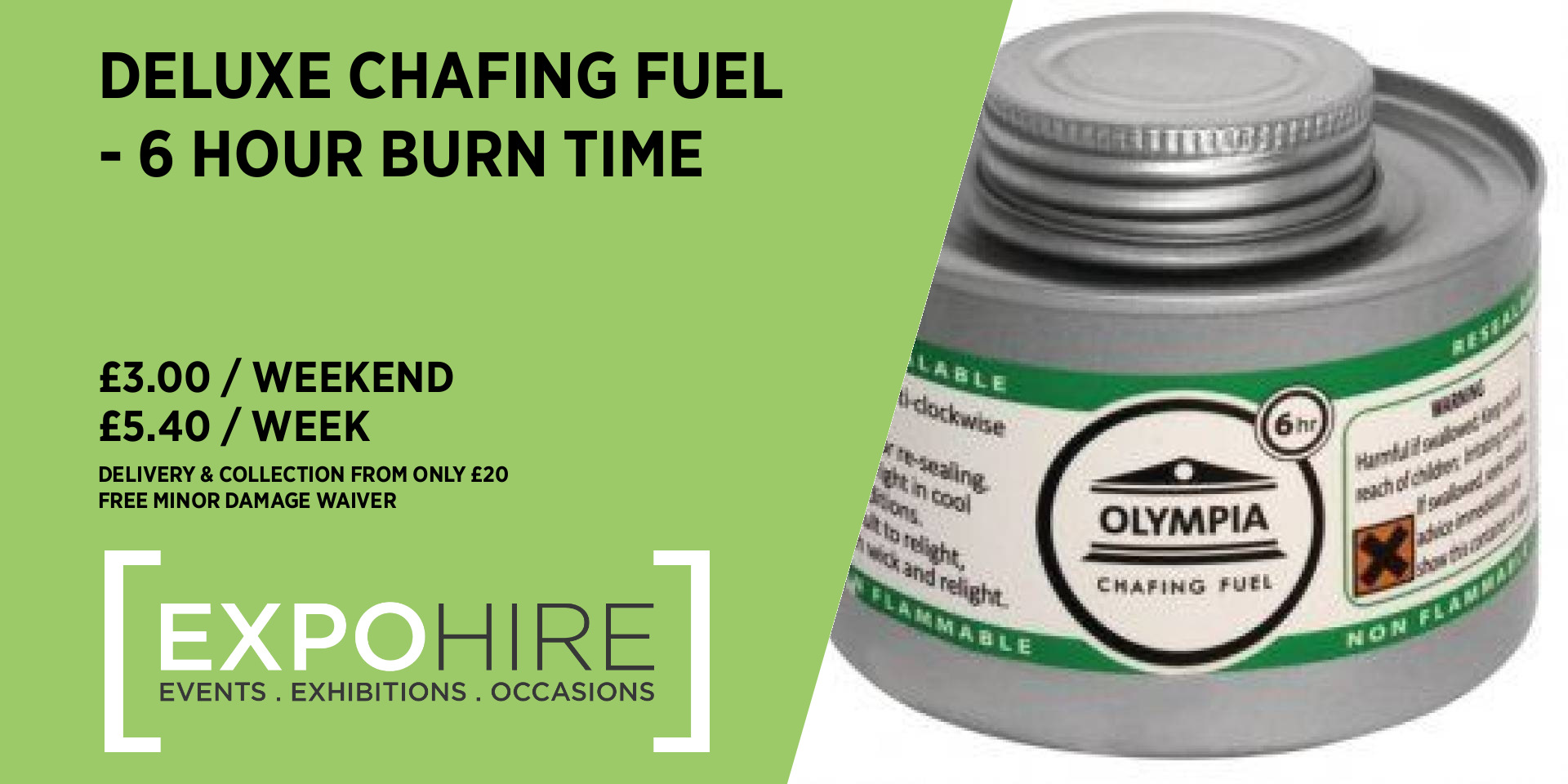 Deluxe Chafing Fuel • 6 Hour • £3 / 3 Days • Expo Hire