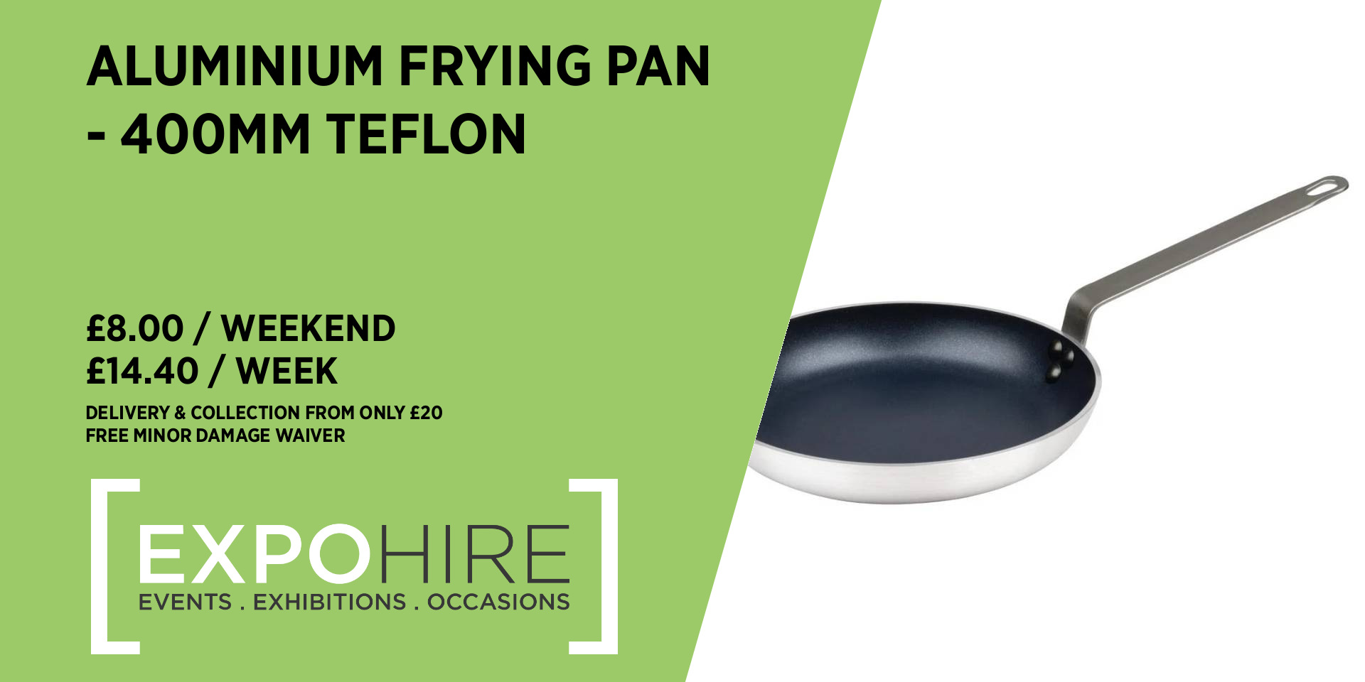 Aluminium Frying Pan • 400mm Teflon • £8 / 3 Days • Expo Hire
