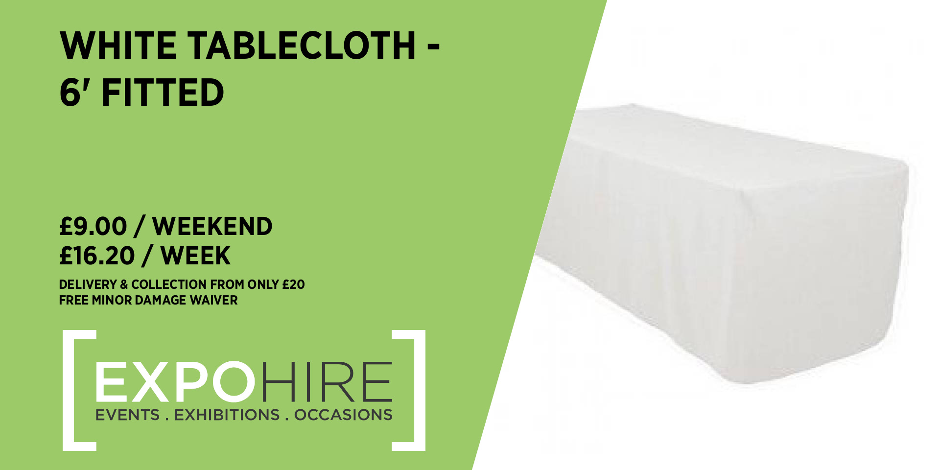 White Fitted Tablecloth Hire • 6' • £9 / 3 Days • Expo Hire